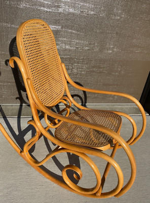 Authentic Thonet Bentwood Cane Rattan Rocking Chair Honey Maple Stained ...