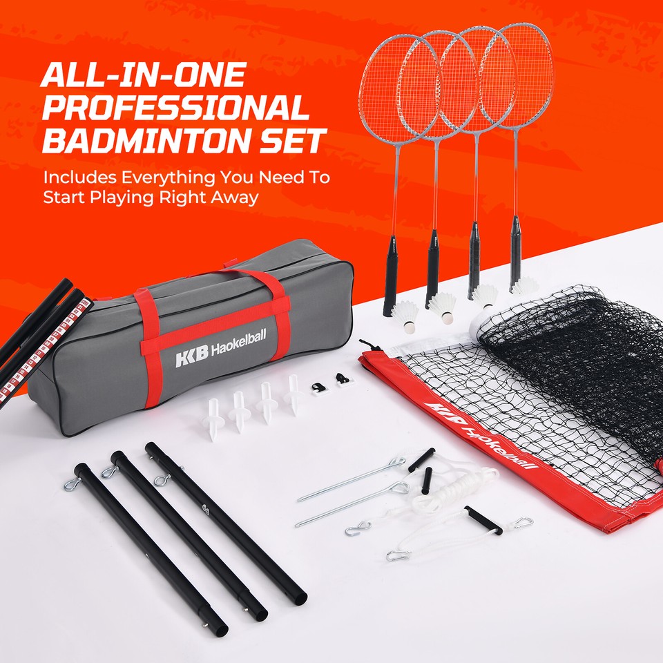 20ft Outdoor Professional Badminton Net Set with Poles, 4 Rackets 4 ...