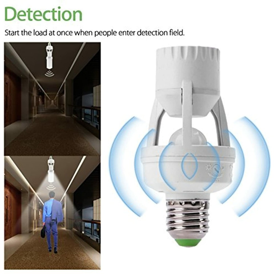 Screw-In Motion Activated Sensor Light Bulb Control Socket Adapter Dusk ...