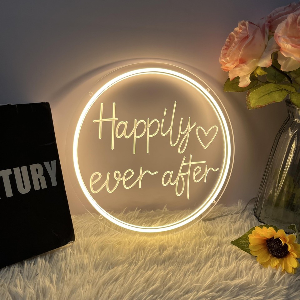 Happily Ever After Neon Sign Dimmable LED Neon Lights Sign for Wall ...