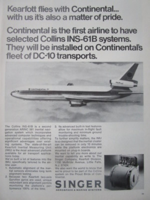 7/1971 PUB SINGER KEARFOTT DC-10 CONTINENTAL AIRLINE COLLINS INS-61B ...