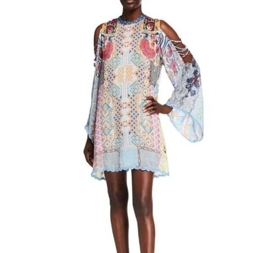 Johnny Was Womens Cahil Open Shoulder Dress White L Tunic Floral Aztec ...