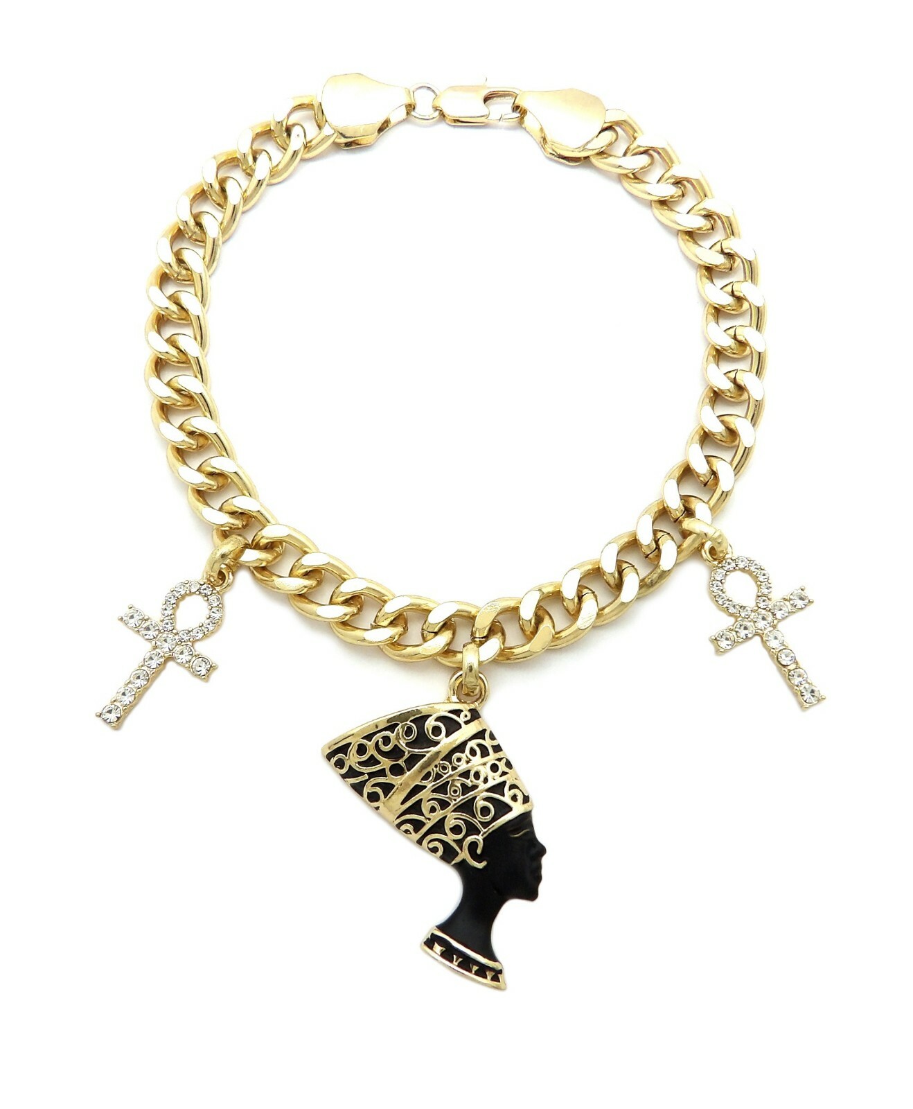 Women Iced Egyptian NEFERTITI & ANKH CROSS Fashion Bling Anklet Ankle ...
