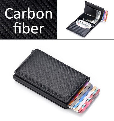 LEATHER CARBON FIBER RFID Blocking Mens Wallet Purse Slim ID Credit ...