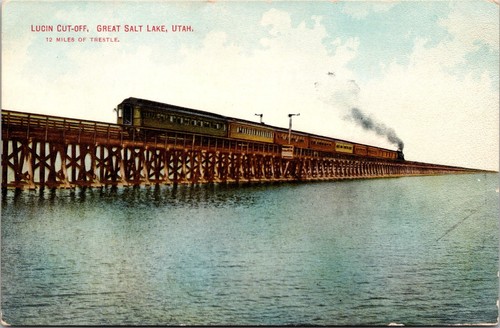 Great Salt Lake Lucin Cut Off Trestle Bridge Railroad Train Vintage ...