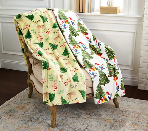 Kringle Express Set of 2 Holiday Printed Throws Trees Santa | eBay