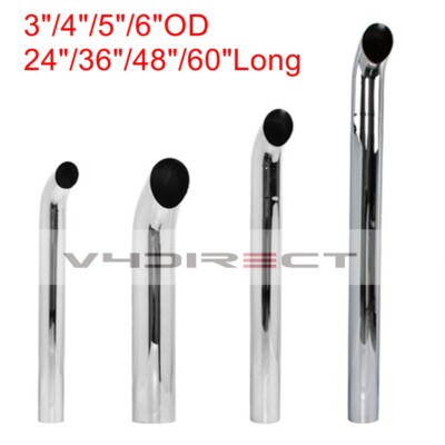 3"/4"/5" 6" OD x 24" 36"/48"/60" Chrome Curved Stack Pipe Exhaust Truck ...