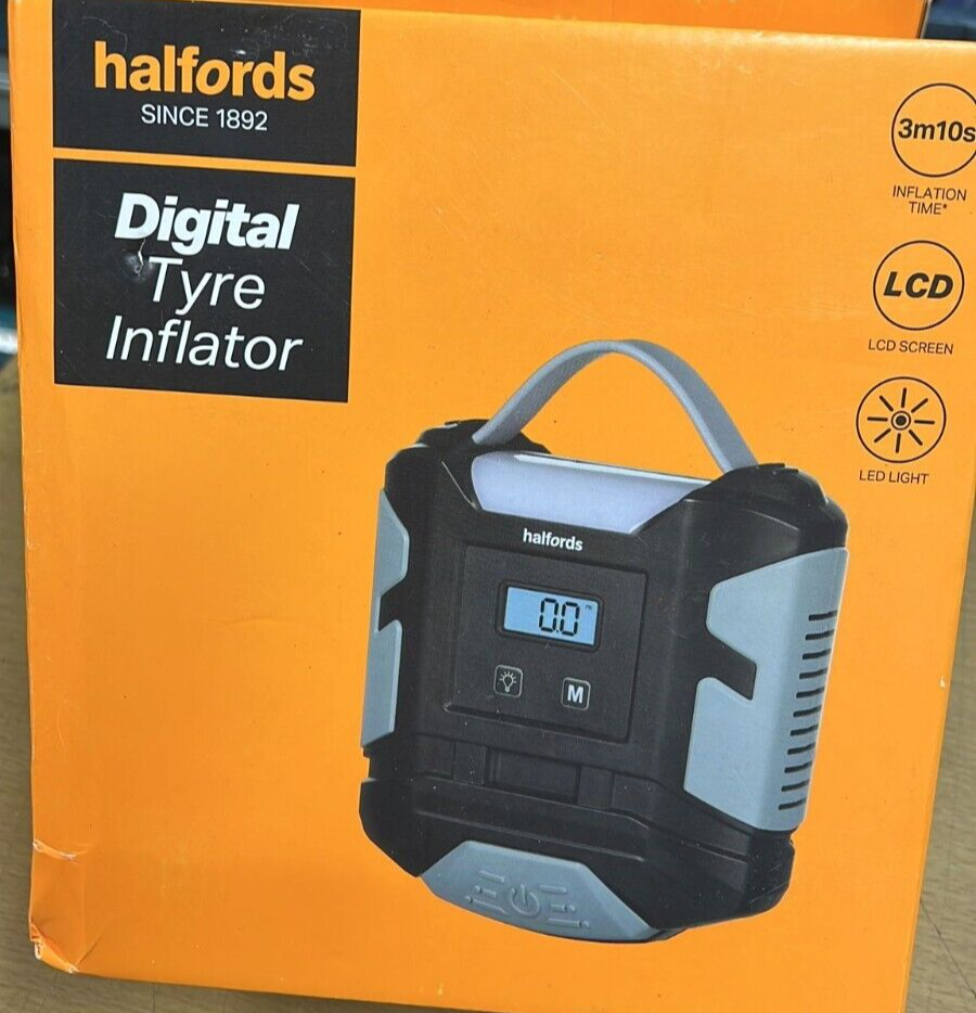 Halfords Digital car van Tyre air pump Inflator, lcd Including Case. 3m ...