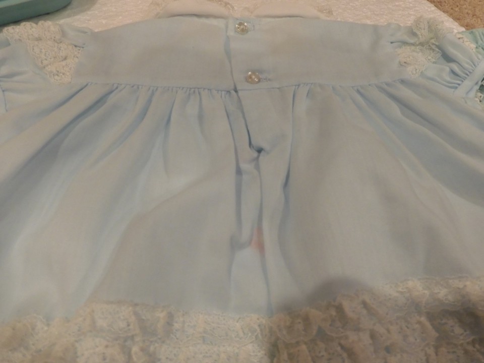 VINTAGE SET 2 GIRLS LT BLUE LT GREEN DRESSES SOFT SOLE SHOES SIZE 12-18 ...