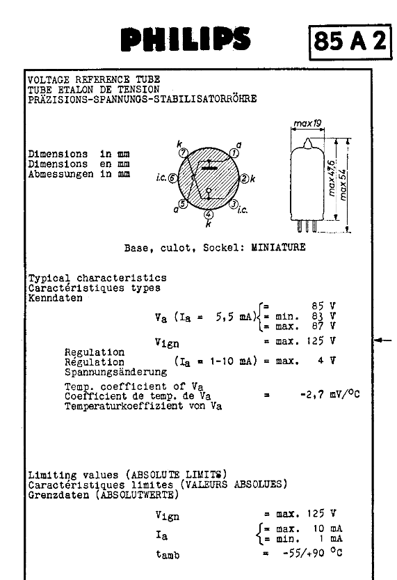 85A2 VALVO VOLTAGE REFERENCE TUBE = 0G3 STV85/10 StR85/10 CV449 AG5209 ...