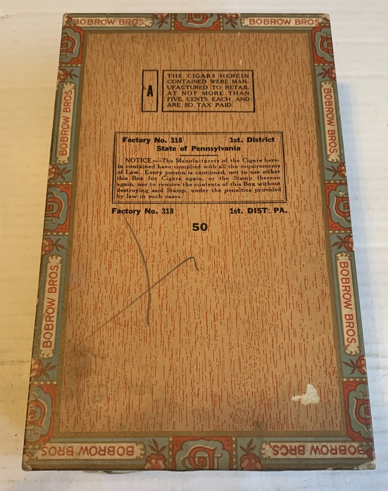 Baxter Cigar Box 1926 Tax Stamp Bobrow Bros. W. Baxter Philadelphia Pa ...