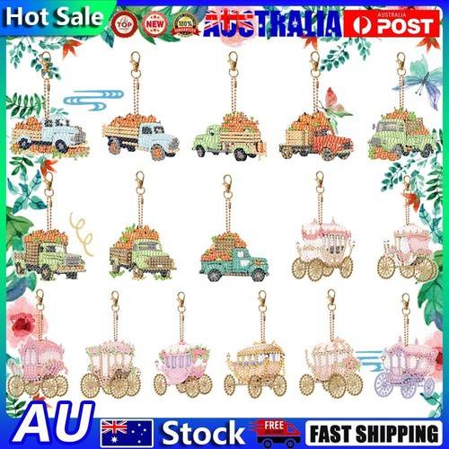 8PCS Full Drill Keyring Special Shape Double Sided Diamond Art Keyring ...