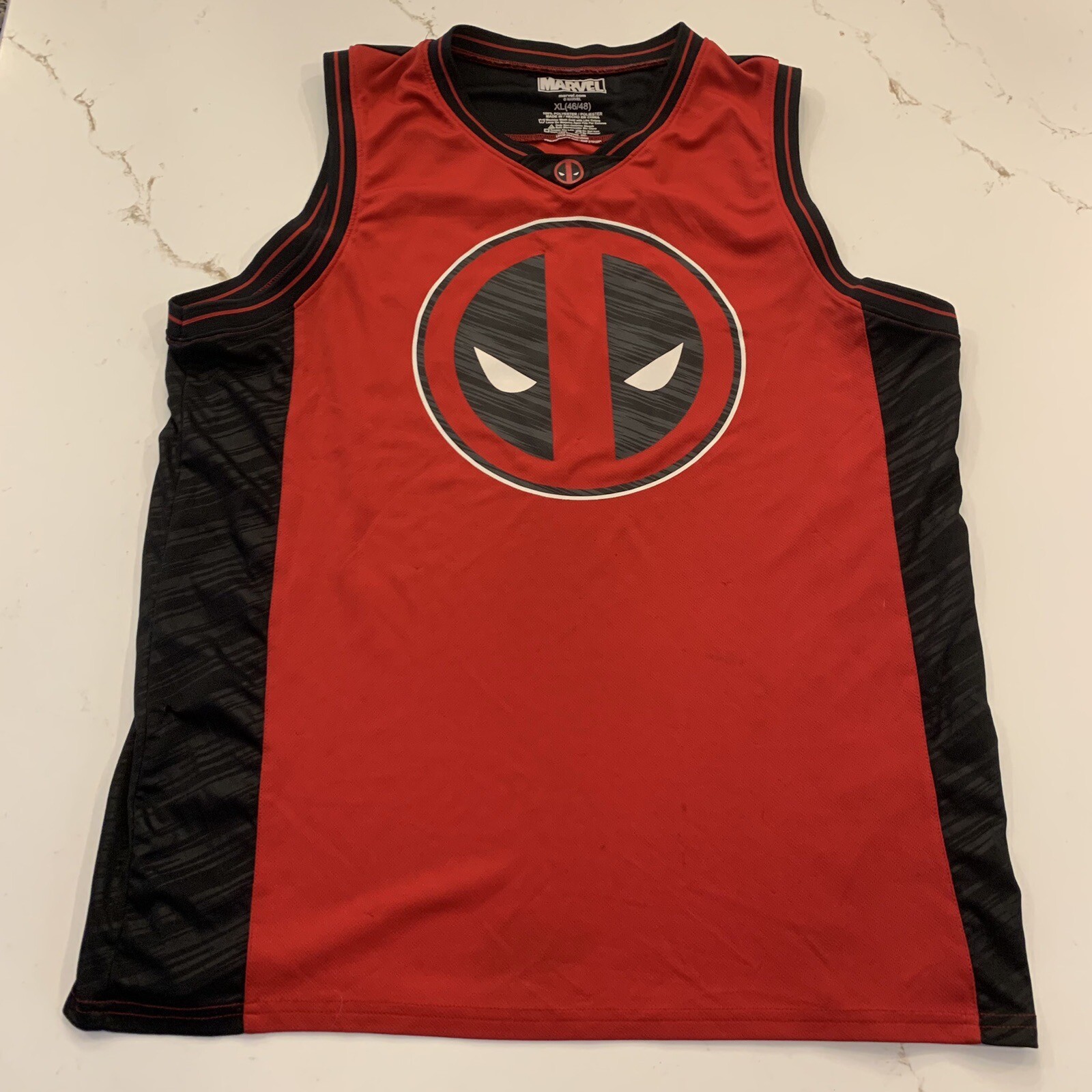 Sleeveless Red/Black Marvel Deadpool Basketball Jerse… - Gem