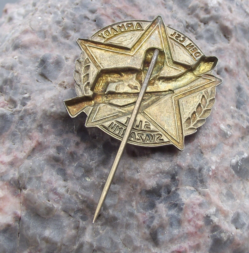 1956 Svazarm Czech Army 5th Anniversary Soldier & Rifle Red Star Pin ...