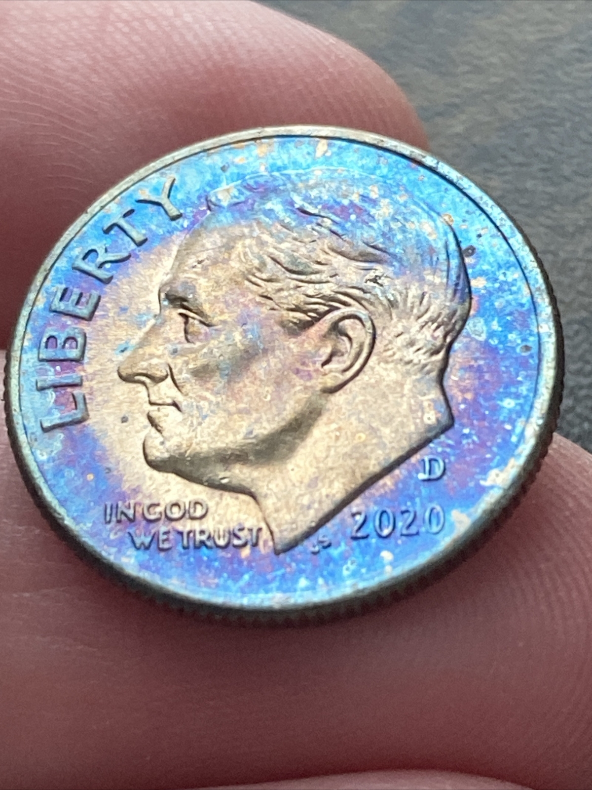 2020 D Roosevelt Dime Actual Coin One-of-a-kind Unique Blue Tone ...