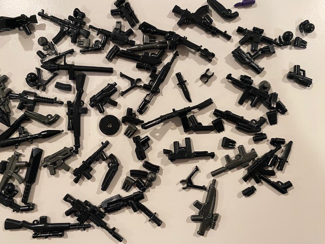 HUGE LOT of LEGO BrickArms Weapons Accessories - Crate, Minigun, Stands ...