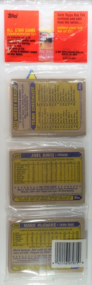 Wally Joyner/Mark McGwire 1987 Topps Card# 366 RC Sealed Rack Pack | eBay