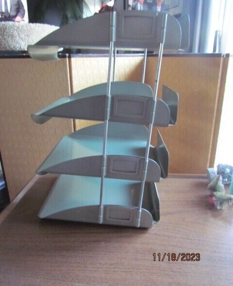 Vintage 4Tier Metal File Folder In & Out Office Tray MCM Industrial ...