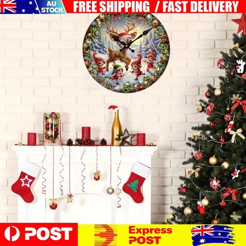 Christmas Diamond Art Wall Clock 5D DIY Crystal Diamond Clock Home Wall ...