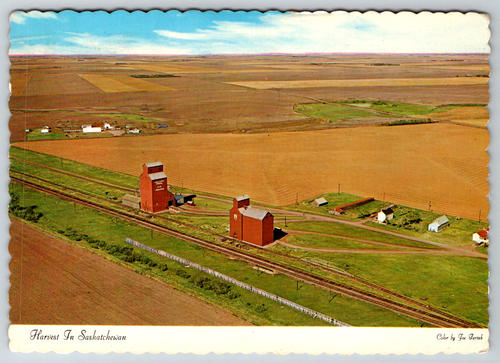 c1960s Harvest in Saskatchewan Canada Farm Aerial View Vintage Postcard ...