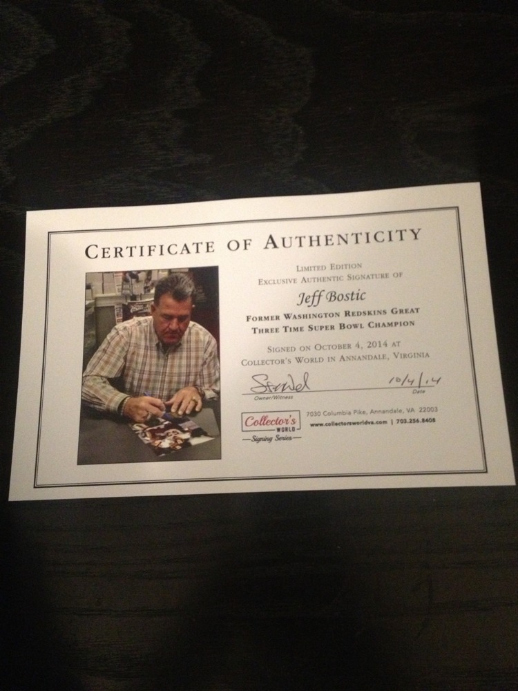 Jeff Bostic Autographed 1991 Pro Set Card W/COA. "HOGS" Washington ...