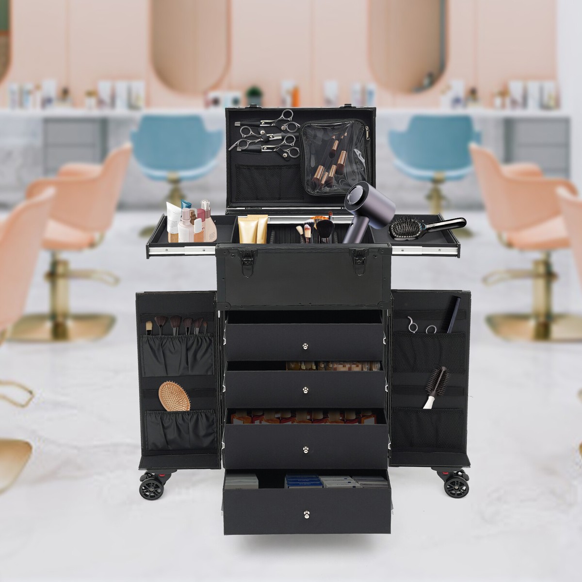 Rolling Makeup Case Professional 4 In 1 Cosmetics Makeup Rolling