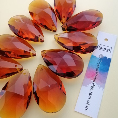 12pcs 38mm Amber Teardrop Chandelier Crystal Prisms Suncatchers Hanging ...