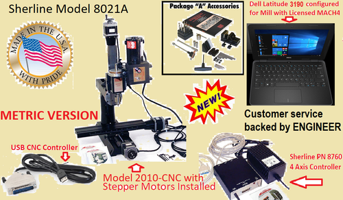 SHERLINE 8021A 14" Mill CNC+ Package "A"+ USB CNC Controller + Laptop ...