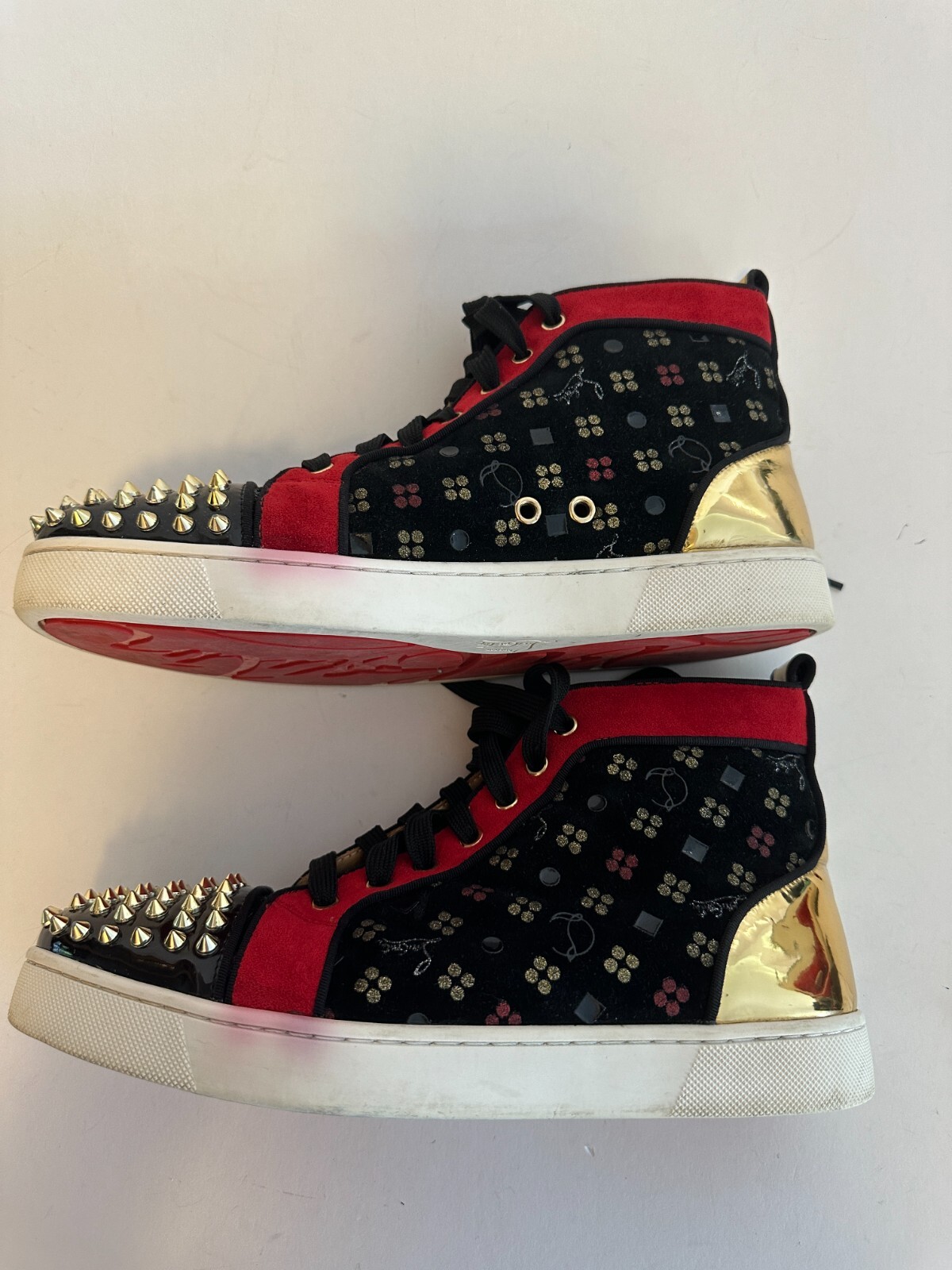 Christian Louboutin Lou Spike Black Gold High Top Sne… - Gem