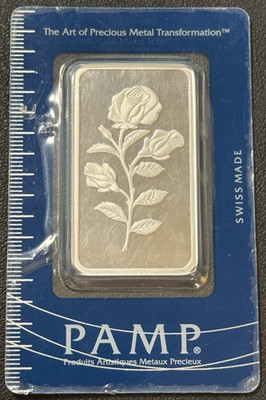 1 Oz .999 Silver PAMP Suisse Rose “Rosa” Bar - Certified in Assay Card ...