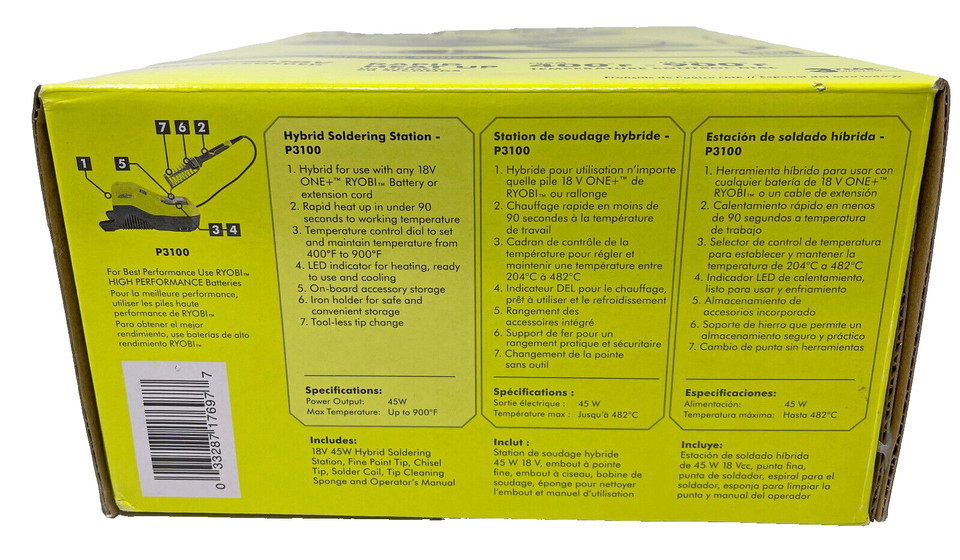 Ryobi P3100 Hybrid Soldering Station 18V One+ 45W New in Box Tool Only ...