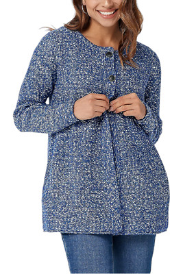 Susan Graver Marled Sweater Knit Button Cardigan Blue | eBay