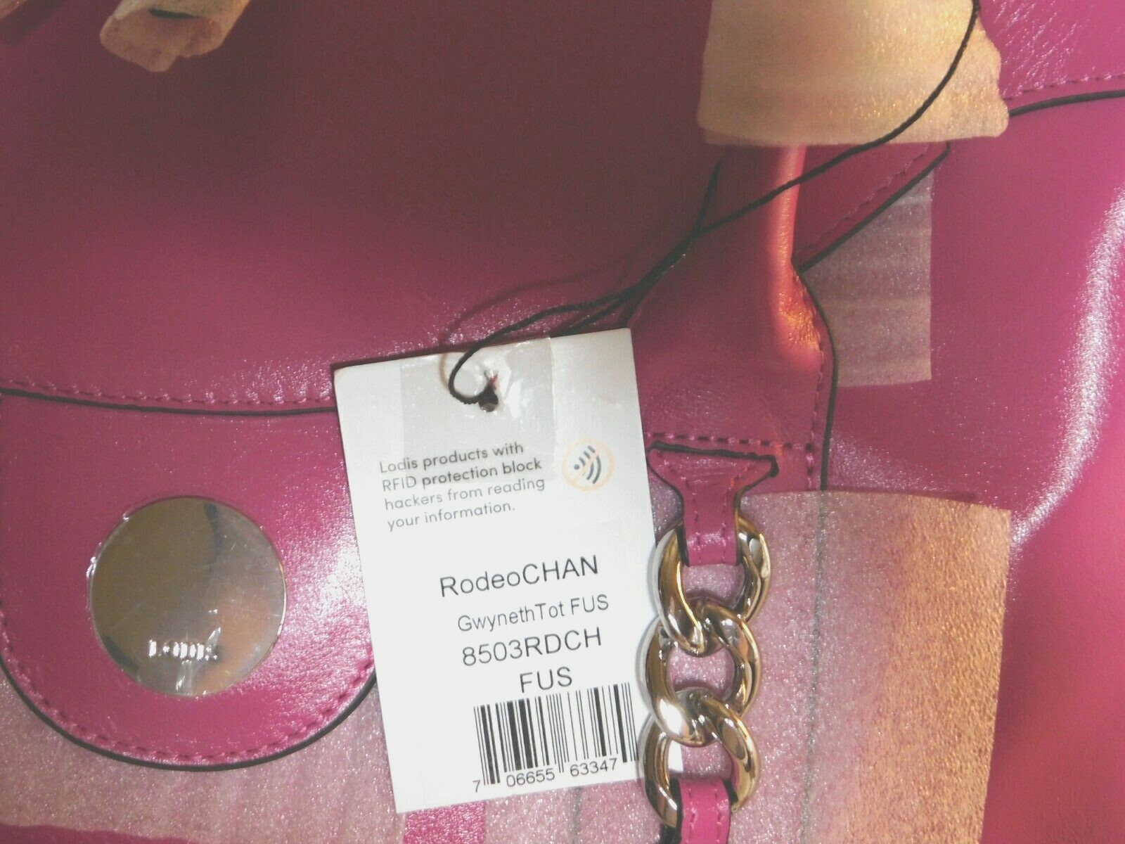 Lodis Rodeo Chain Gwyneth Zip Top Work Tote Fuchsia Leather RFID NWT ...