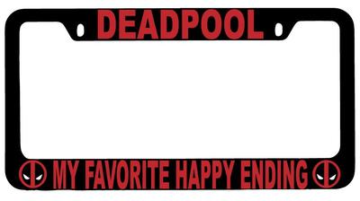 Black METAL Deadpool My Favorite Happy Ending License Plate Frame Auto ...