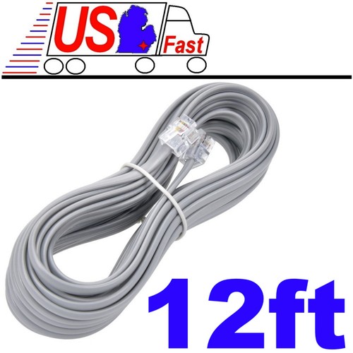 12ft RJ11 Modular 6P4C 4wire Phone/Telephone/DSL/FAX Line Flat Cord ...
