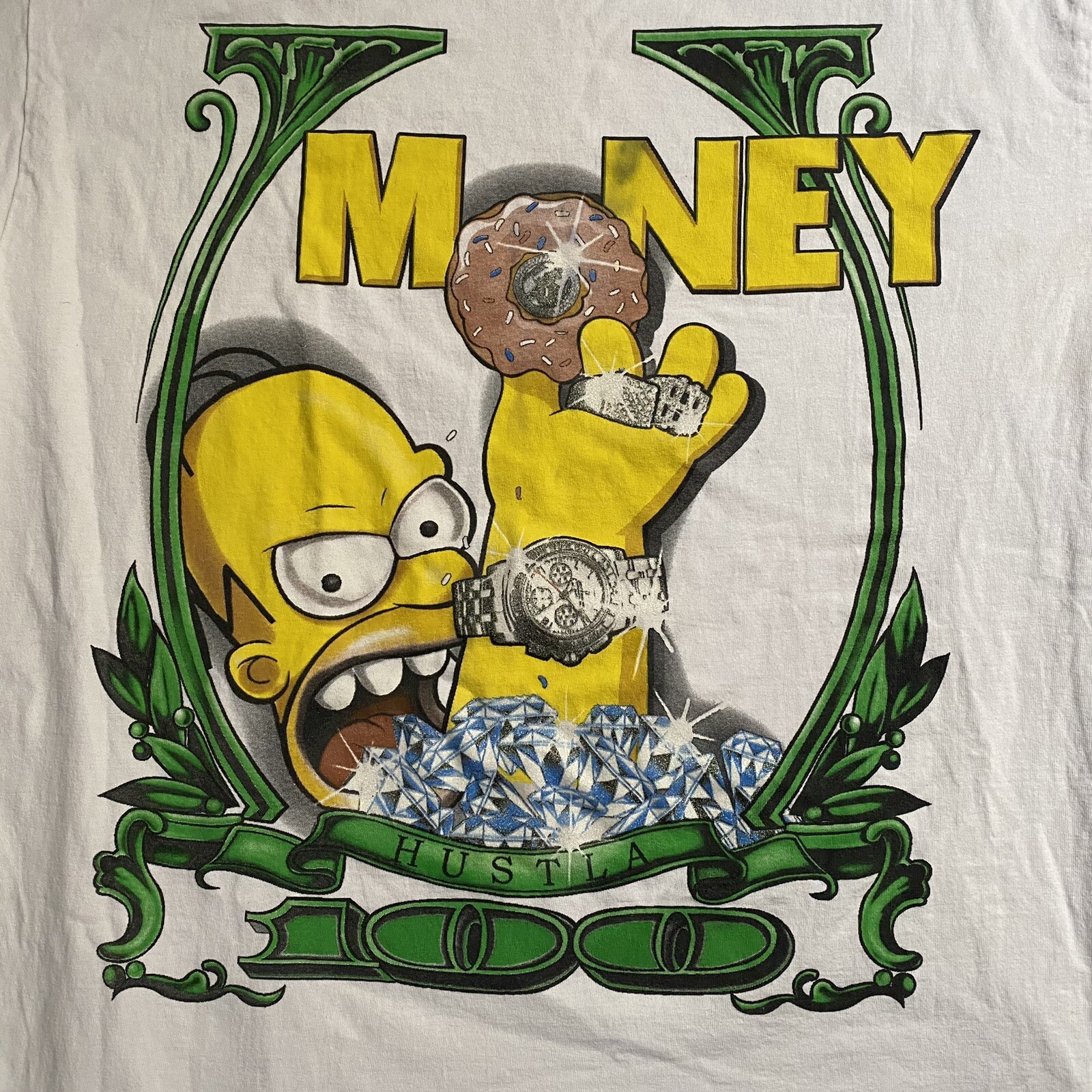 Homer Simpson Money Hustla Vintage T-Shirt Sz 2XL Boo… - Gem