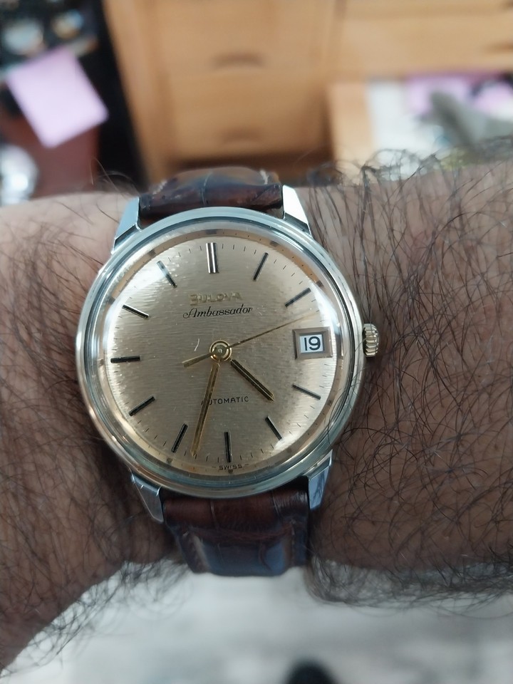 BULOVA AMBASSADOR Mens 30J Automatic Watch 1969* MICRO ROTOR 14k Gold ...