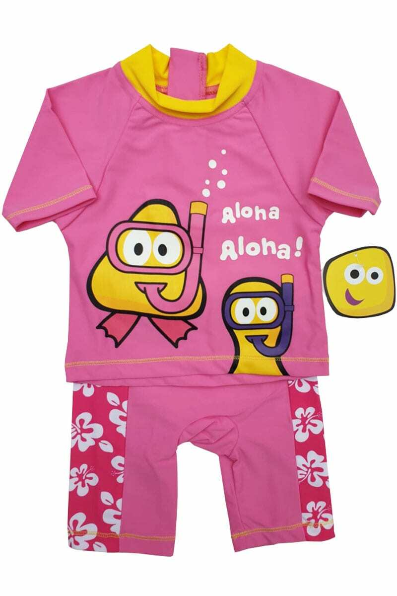 Girls Cbeebies Pink Yellow Multi Swimwear UV Sunsafe 2 Piece Swim Suit ...