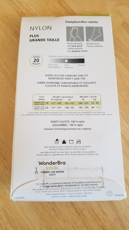Pantyhose WONDERBRA PLUS Black Queen Size 2X SEALED 2 Pair Hosiery | eBay