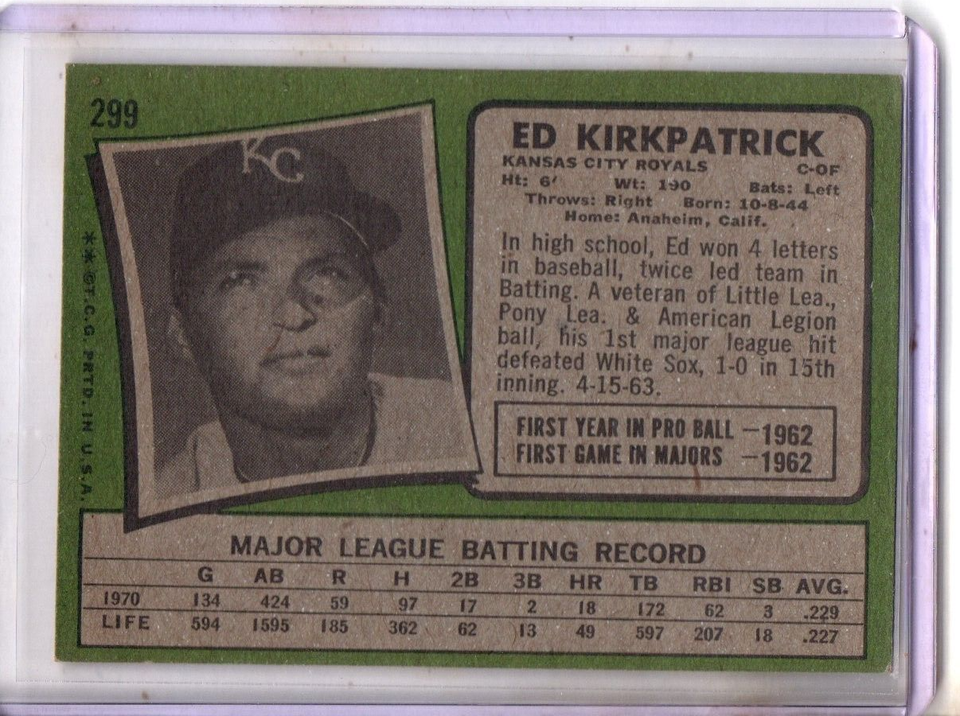 1971 TOPPS ED KIRKPATRICK # 299 (EX/MT/NM) | eBay