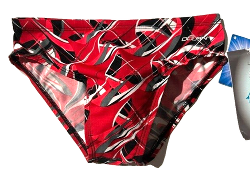 New DOLFIN Men Swim Brief Swimsuit Red Print sz 30 Speedo Style Dolphin ...