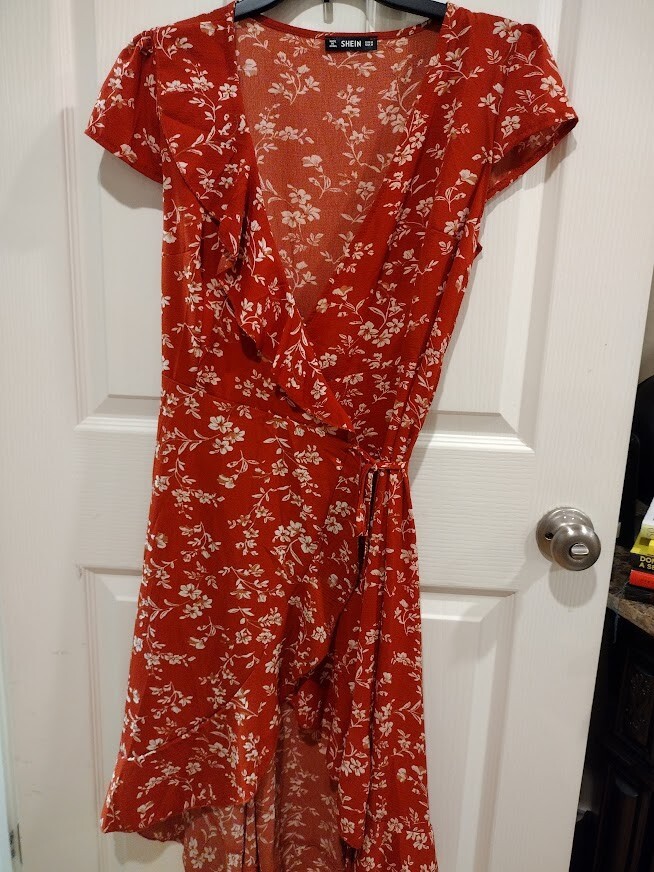 WOMENS SHIEN RED 7 WHITE WRAP DRESS - SIZE M - CASUAL, PARTY, OFFICE | eBay