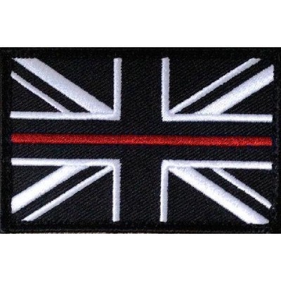 Thin Red Line Union Jack Hook Fastener Backed patch SMALL Fire Fighter ...