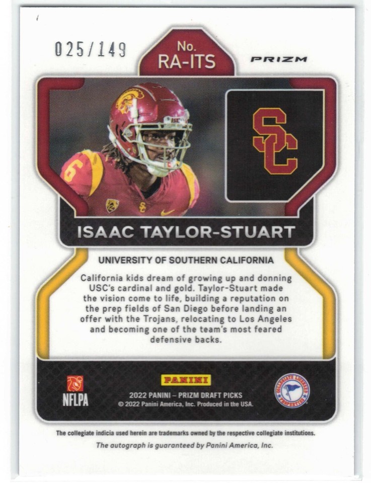 Isaac Taylor Stuart 2022 Draft Picks Prizm Blue Auto 025/149 USC ...