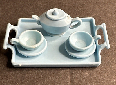 Barbie Doll Tea Set Turquoise Blue 1983 Vintage Pot Cups Saucers Tray 7 ...
