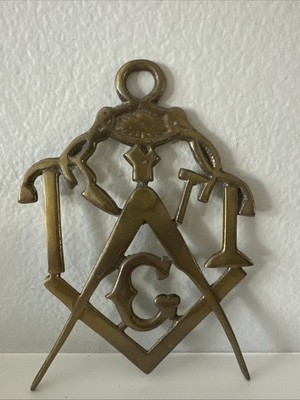 Vintage Masonic Freemasons Brass Logo Shaped Emblem Wall Plaque ...
