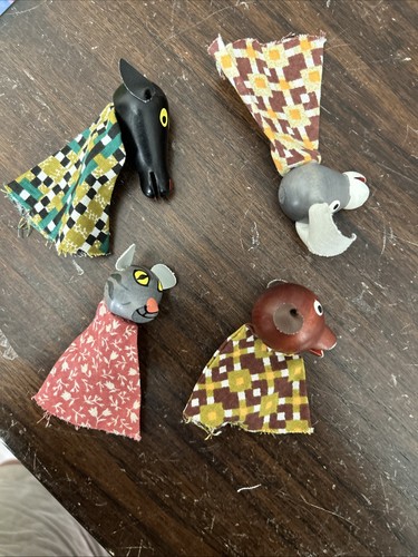 Vintage animal finger puppets With Wood Heads | eBay