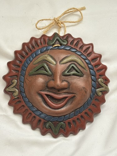 Vintage Folk Art Terra Cotta 6" Sun Face Wall Hanging Art Handcrafted ...
