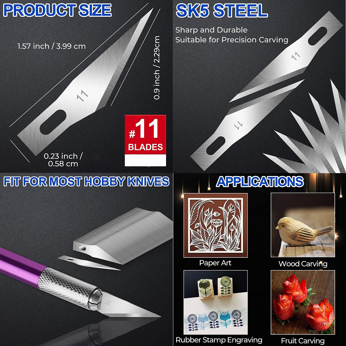 Exacto Knife Blades #11 Sharp Hobby Knife Blades SK5 High Carbon Steel ...