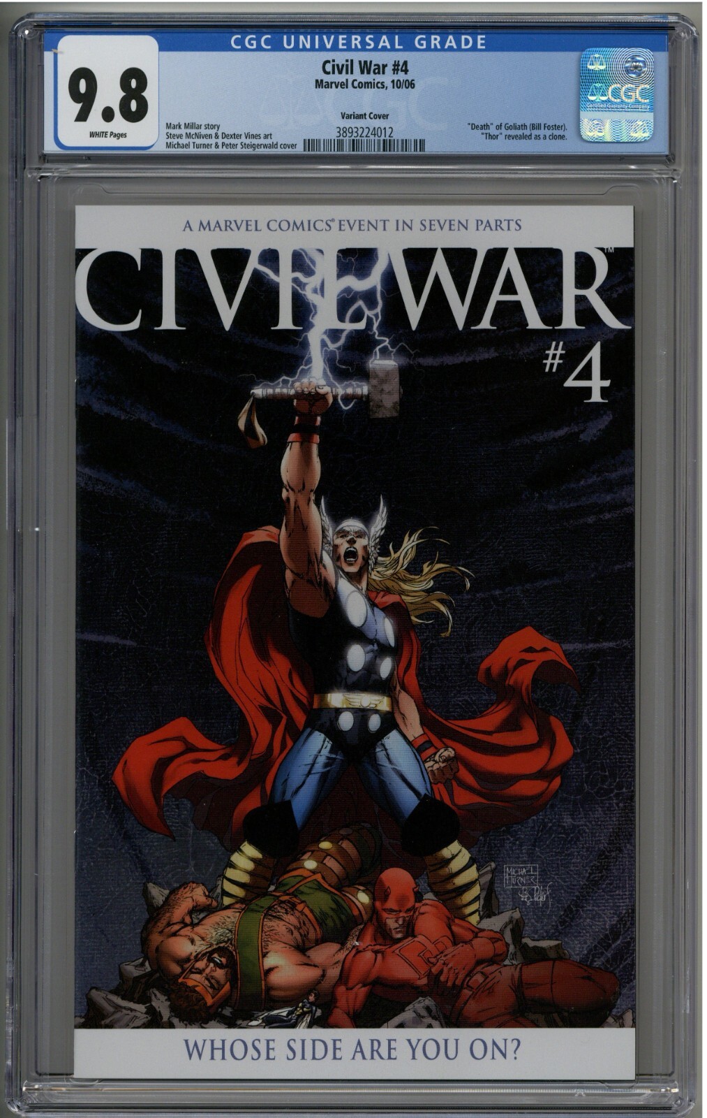 Civil War 4 CGC 9.8 Michael Turner Variant Thor Hercules daredevil ...
